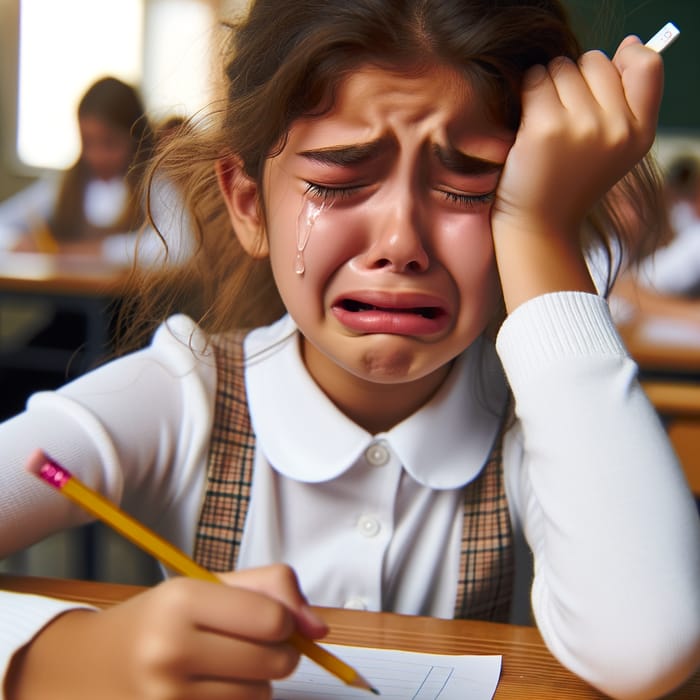 Upset Student Crying Due to Wrong Answer | AI Art Generator | Easy-Peasy.AI