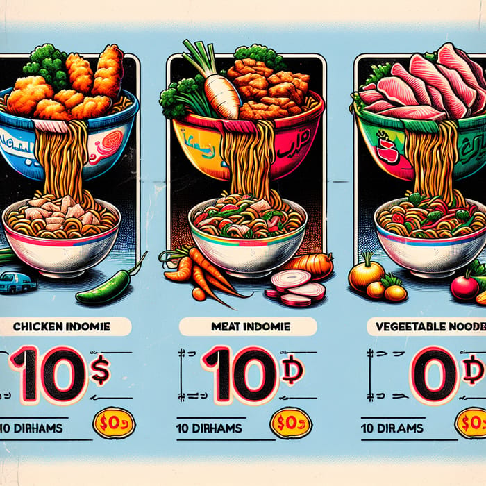 Indomie Varieties - Chicken, Meat, Vegetable | 10 Dirhams Each | AI Art ...