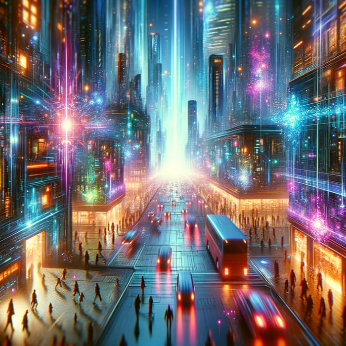 Vibrant Cyberpunk Neon City: Bustling Futuristic Metropolis | AI Art Generator | Easy-Peasy.AI