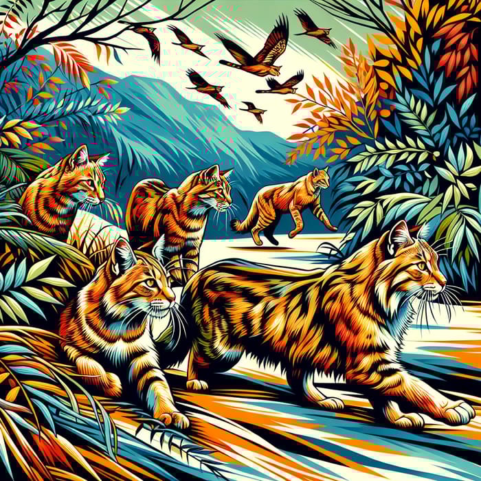 Vibrant Wildcat Pack: Agility & Strength in Natural Habitat | AI Art ...