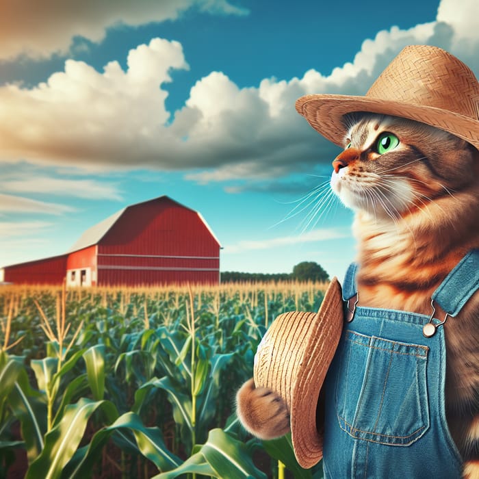 Granjero Cat in Overalls Watching Cornfield Views | AI Art Generator ...