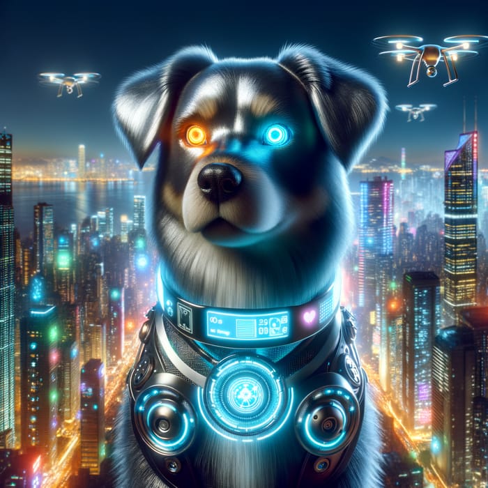 Futuristic Dog in Urban Holographic Scene | Cyber Pet Tech | AI Art ...