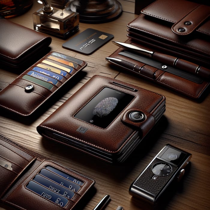Stylish Brown Leather Wallet with Fingerprint Technology | AI Art ...