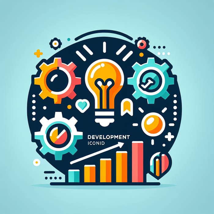 Product Development Icon: Gear Symbol, Light Bulb, Bar Graph | AI Art ...