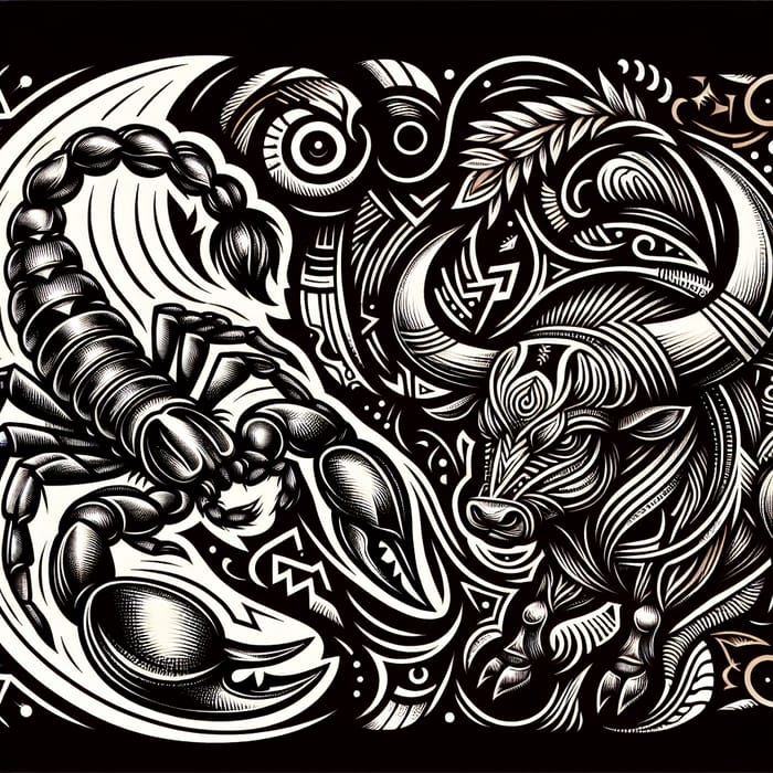 Dynamic Tribal Tattoo: Scorpion & Bull Design | AI Art Generator | Easy ...