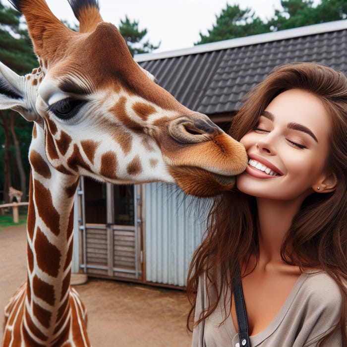 Giraffe Kisses Woman - Heartfelt Moment | AI Art Generator | Easy-Peasy.AI