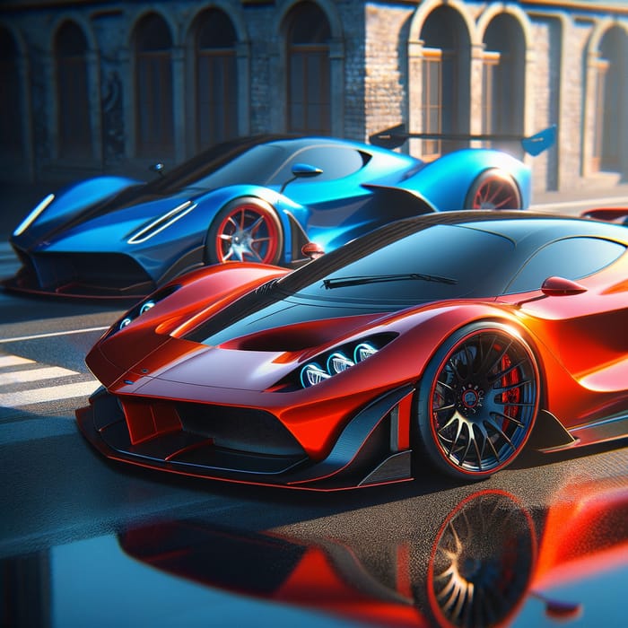 Vividly Captured Sports Cars | Sleek Red & Blue High-Performers | AI ...