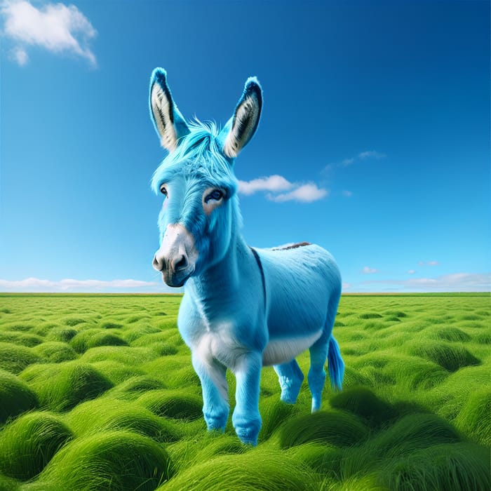 Blue Donkey in Vibrant Green Field | Majestic and Cheerful | AI Art ...