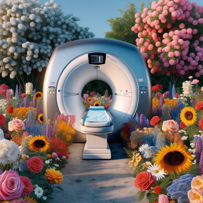 CBCT Scan Machine in Blooming Garden | AI Art Generator | Easy-Peasy.AI