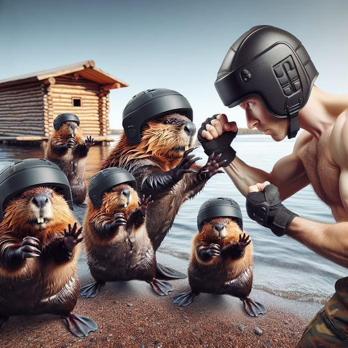 Beavers in Helmets Defending Against Human Hands | AI Art Generator ...