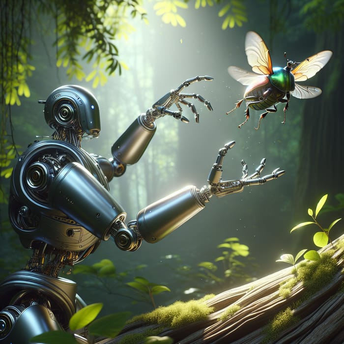 Robot Catching a Beetle in a Forest | AI Art Generator | Easy-Peasy.AI