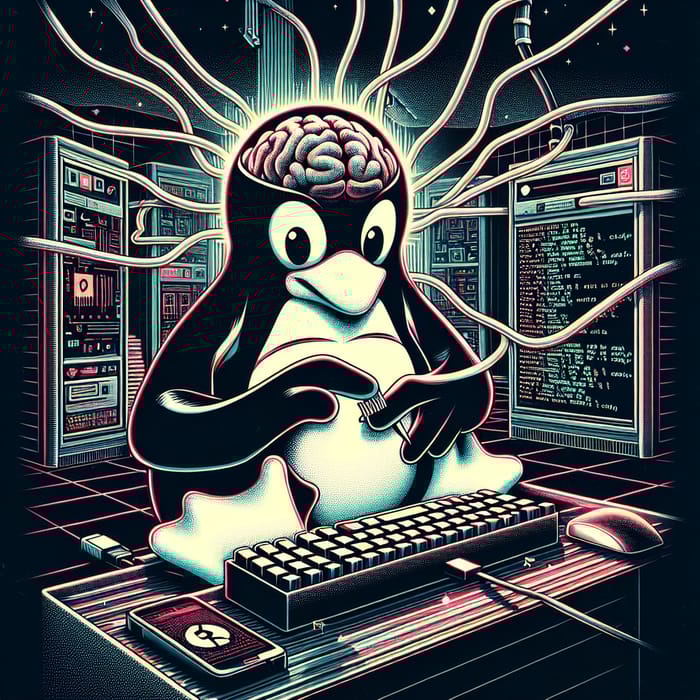 Retro Cyberpunk Tux: Linux Hacking Art | AI Art Generator | Easy-Peasy.AI