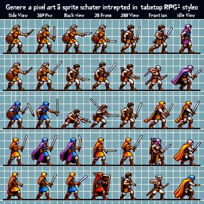 Pixel Art Sprite Sheet: Classic Tabletop RPG Character Frames | AI Art ...