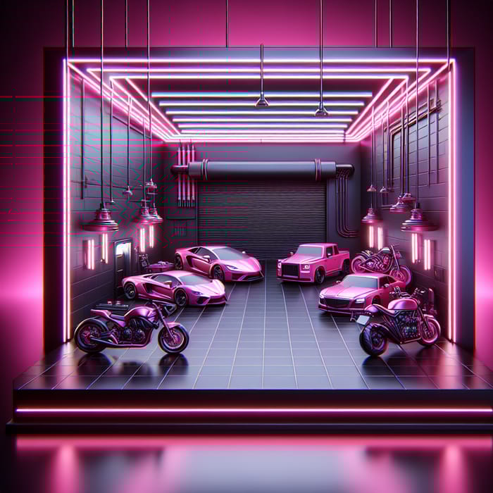 Futuristic Pink Garage: Neon Lights with 2D Style | AI Art Generator ...
