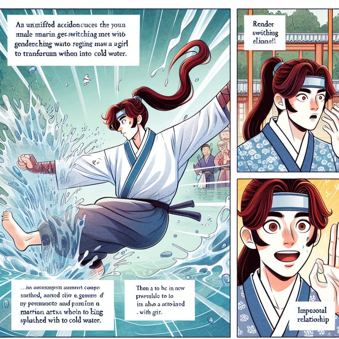 Ranma 1/2 Comic: Martial Arts Gender-Switching Page | AI Art Generator | Easy-Peasy.AI