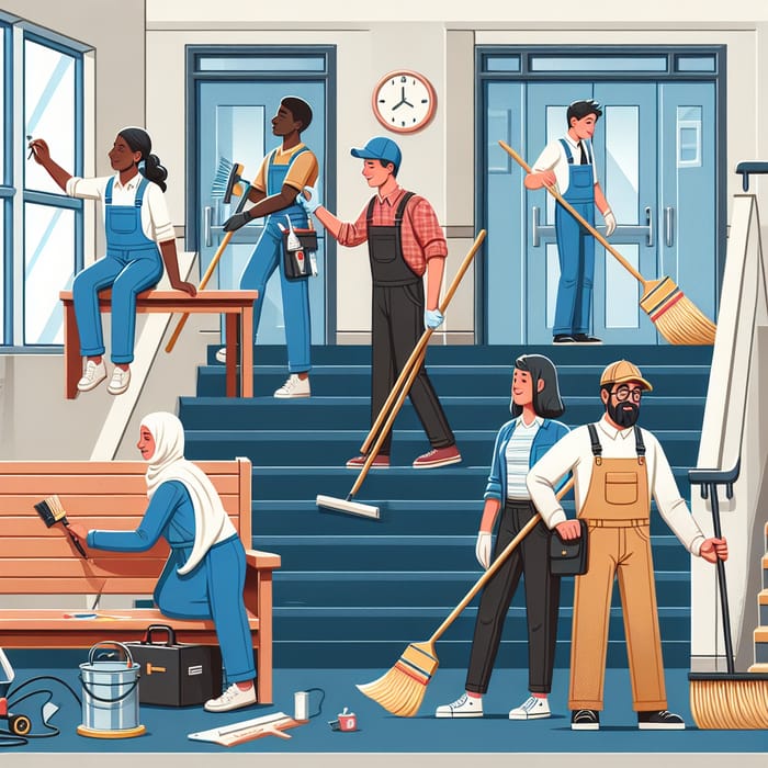 School Maintenance: Dedicated Workforce in Action | AI Art Generator ...