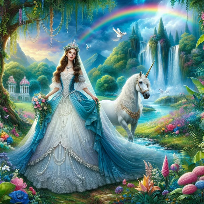 Princess Birthday Celebration with Unicorn Waterfall and Rainbow | AI ...