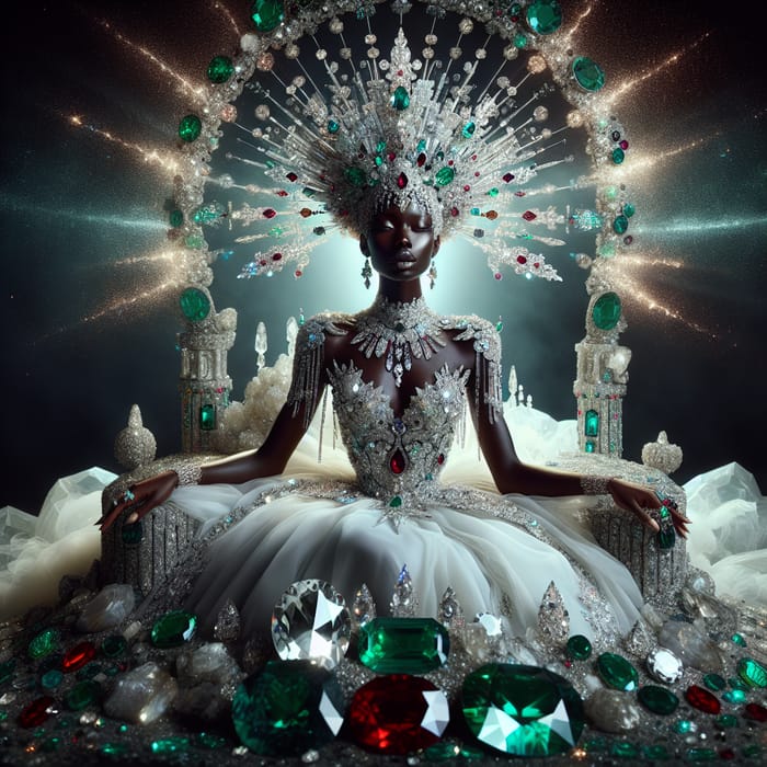 Majestic Black Woman Enthroned in Ruby and Emerald Splendor | AI Art ...