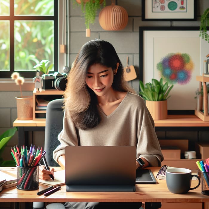 Freelance Graphic Designer | Creative Graphiste Freelance in Cozy Home Office | AI Art Generator ...