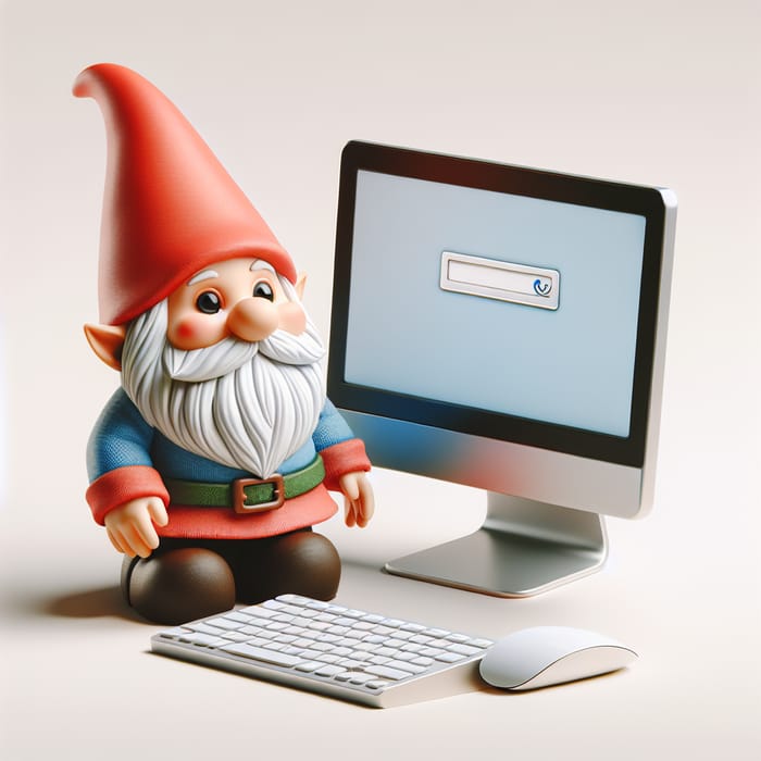 Gnome Toy Using a Computer - Fun Decor | AI Art Generator | Easy-Peasy.AI