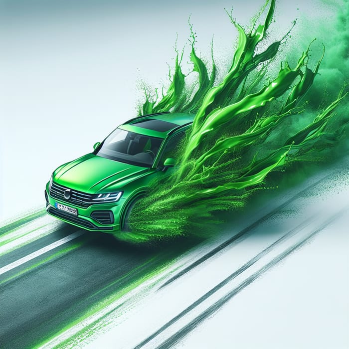 Fast Green Car on White Road with Vibrant Splashes | AI Art Generator ...