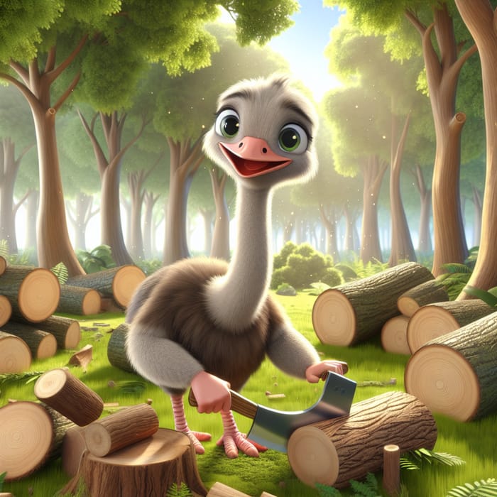 Charming Ostrich Wooden Log Cutter in Enchanting Forest | Child ...