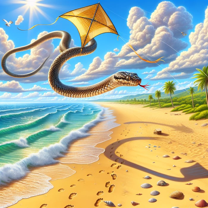 Photorealistic Snake Kite Illustration on Beach | AI Art Generator ...