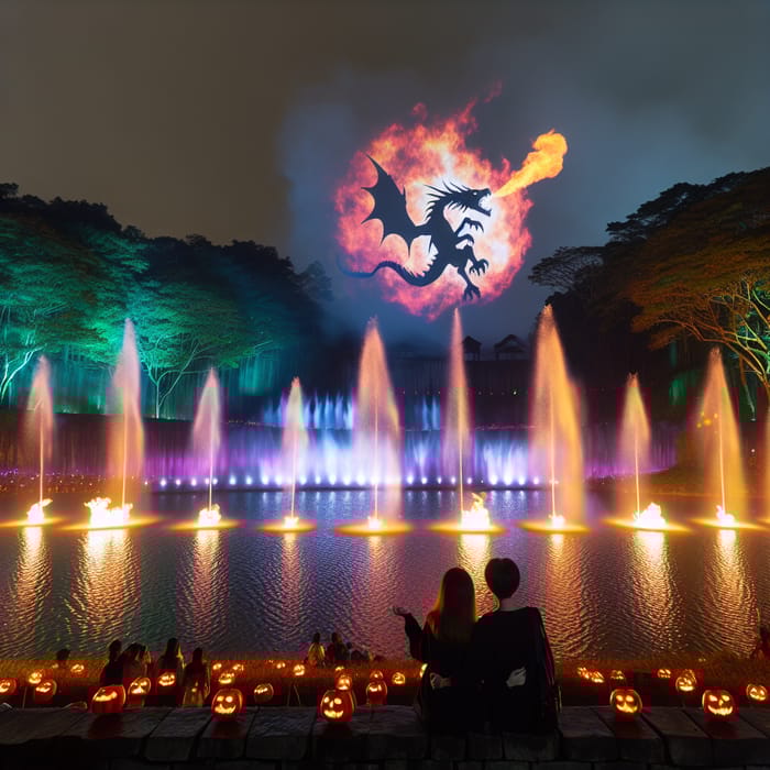 Spooky Halloween Evening with Water & Fire Show in Haunted Pond | AI ...