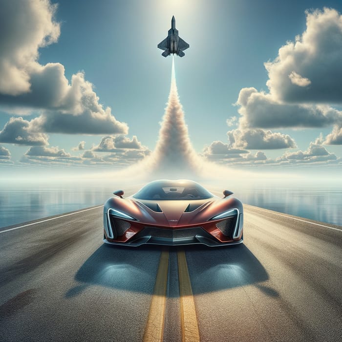 Winter Sky: F-22 Raptor High Up & Red McLaren Speedtail | AI Art ...
