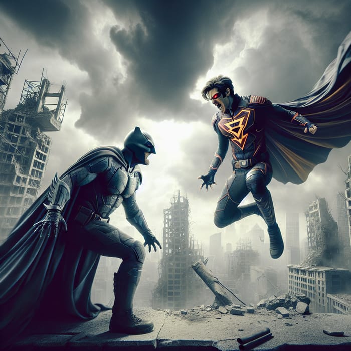 Intense Batman vs Superman Battle in Devastated City | AI Art Generator ...