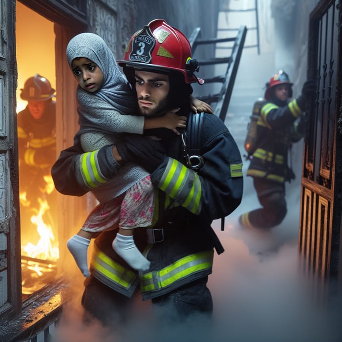 Rescue Operation: Saving Child from Raging Fire | AI Art Generator ...