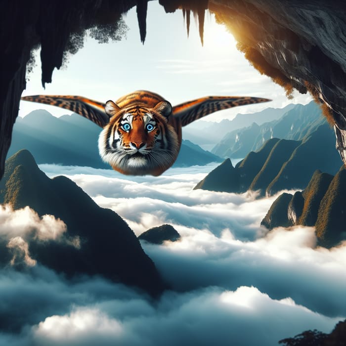 Flying Tiger Overlooking Mountain Range | AI Art Generator | Easy-Peasy.AI