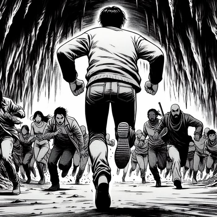 Chased in Manga: A Cavern Escape Scene | AI Art Generator | Easy-Peasy.AI