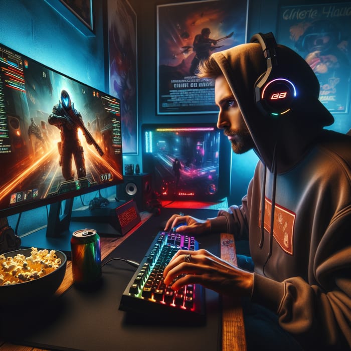Engrossed Caucasian Male Gamer in High-Speed Action Video Game | AI Art ...