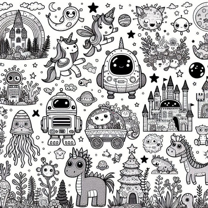 Cute Children's Coloring Images - Animals, Robots, Unicorns & More | AI ...