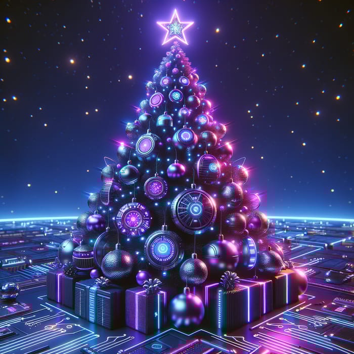 Futuristic Cyber Christmas Tree with Neon Lights | AI Art Generator ...