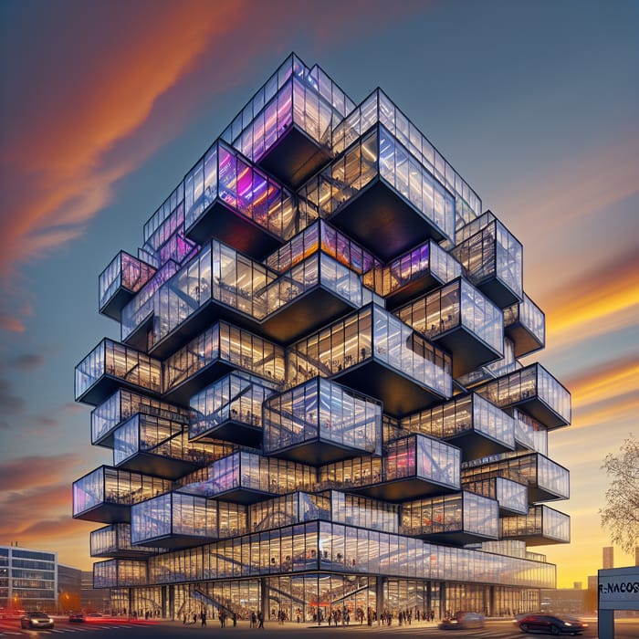 R-Nacos: Modern Glass and Steel Structure with Unique Lighting | AI Art Generator | Easy-Peasy.AI
