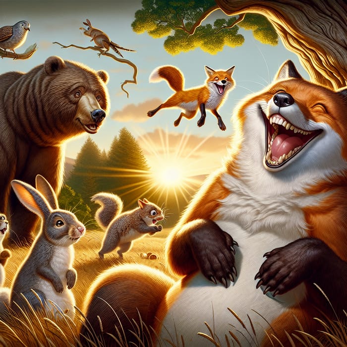Joyful Animals in Meadow | Cheerful Bear, Fox, Rabbit, Squirrel | AI ...