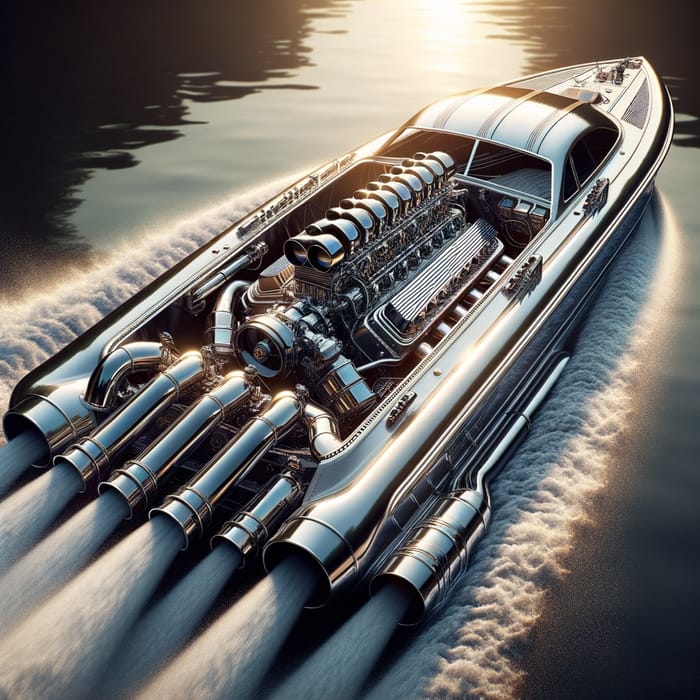 Custom V8 Narrow Boat with Side Pipes | AI Art Generator | Easy-Peasy.AI