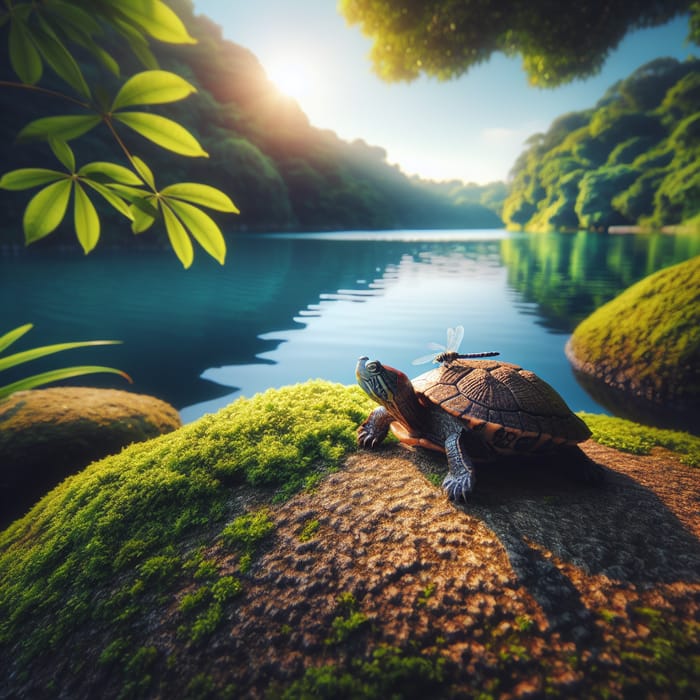 Tranquil Turtle on Mossy Rock by Blue Lake | Pablo Gavi | AI Art ...