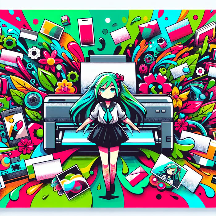 Vibrant Anime Poster with Printer and Typo Elements | AI Art Generator ...