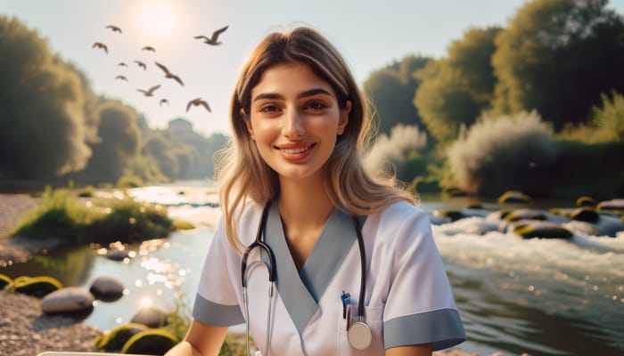 Turkish Descent Nurse Treating Patient by River - Tranquil Scene | AI ...