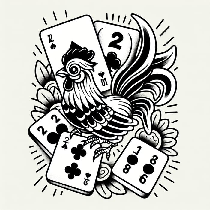 Intricate Tattoo Design with Chicken Joker and Mahjong Tiles 2 & 6 | AI ...