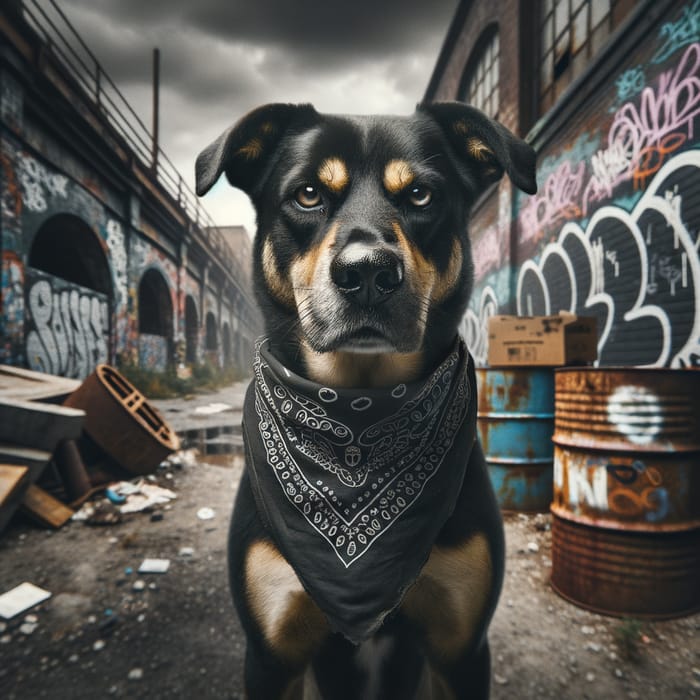 Thug Dog with Bandana on Urban Street | AI Art Generator | Easy-Peasy.AI