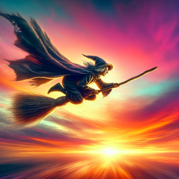 Enchanted Broom Adventure | Swift Soaring at Sunrise Sky | AI Art ...