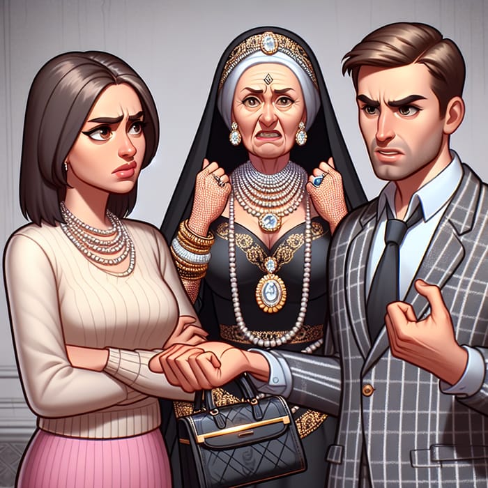 Abby, Mike Disapprove Aunt Jane's Greedy Behavior | AI Art Generator | Easy-Peasy.AI