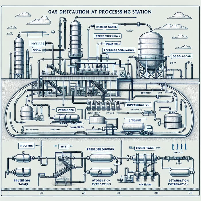Gas Distribution Process Diagram at Processing Stations | AI Art Generator | Easy-Peasy.AI