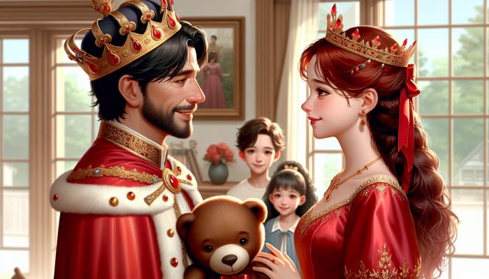 Middle-Aged King and Queen Kiss at Home - Heartwarming Family Moment ...