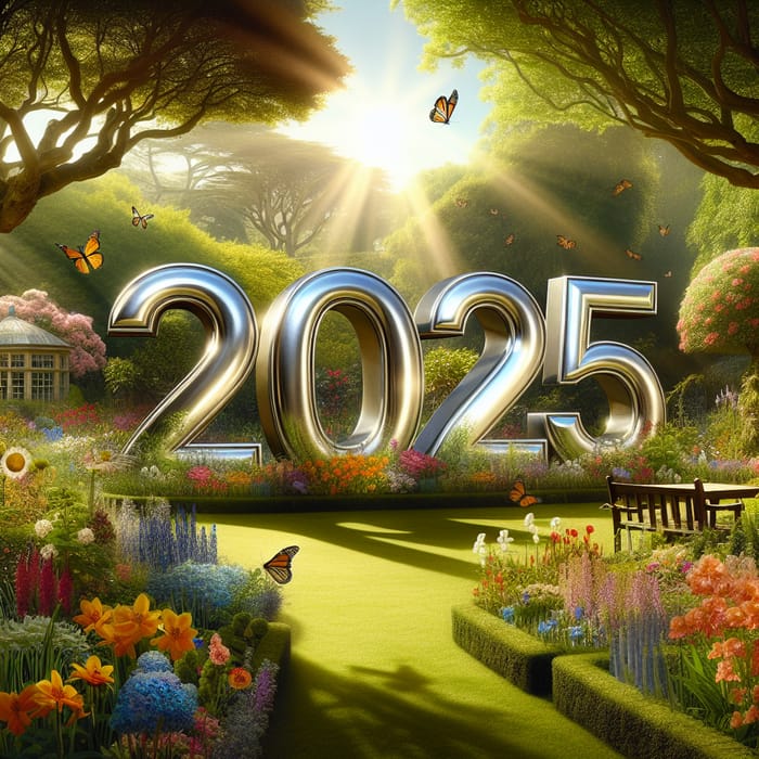 Shiny 2025 Numbers in a Beautiful Garden | AI Art Generator | Easy-Peasy.AI