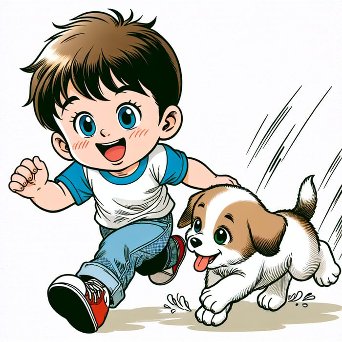 Playful Boy and Puppy Comic Art | AI Art Generator | Easy-Peasy.AI